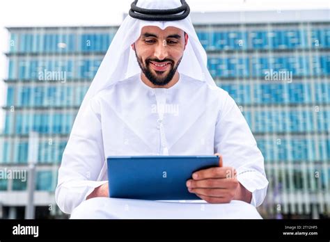 Arab Middle Eastern Man Wearing Emirati Kandora Traditional Clothing In