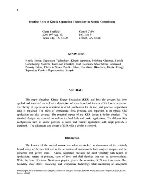 Paper Presenting Practical Explanation Of Kinetic Energy Separation
