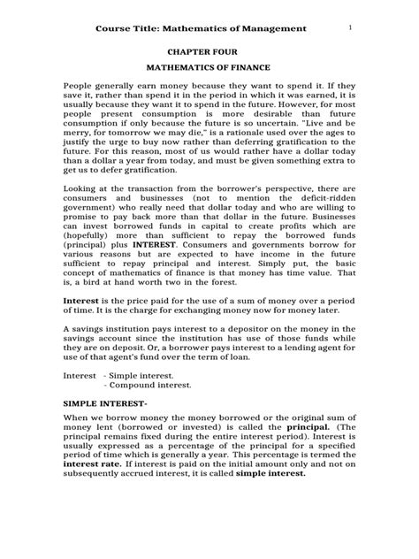 Ch Iv Mathematics For Mgt Pdf Interest Present Value