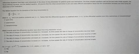 Solved Dissolution Of The Medicationthe Weibull Equation