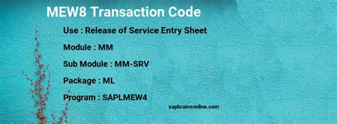 MEW8 SAP Tcode For Release Of Service Entry Sheet