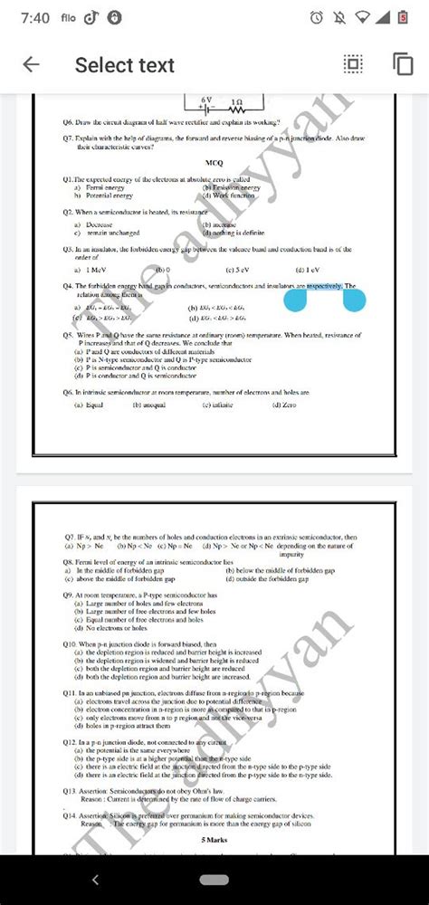 Q8 Fermi Level Af Energy Of An Intrinsic Semicondu Toc Lies A In The Mi