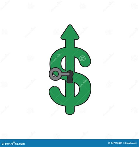 Vector Icon Concept Of Key Unlock Or Lock Dollar Symbol With Arrow Moving Up Stock Vector