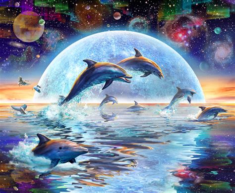 Dolphins By Moonlight Wall Mural Dolphins By Moonlight Wallpaper