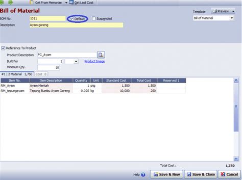 Fungsi Option Default Di Bill Of Material Bom