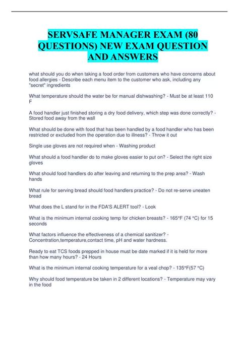 SERVSAFE MANAGER EXAM QUESTIONS NEW EXAM QUESTION AND ANSWERS ServSafe Manager Stuvia US