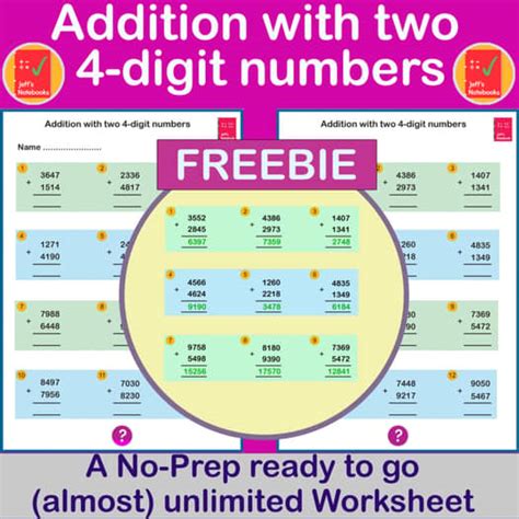 Add Two 4 Digit Numbers Standard Algorithm Freebie By Jeffs Notebooks