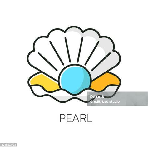 진주 Rgb 색상 아이콘 열린 조개 껍질 브라이트닝 효과 노화를 방지하는 구성 요소입니다 비싼 굴 바다 가리비 고급 제품 화장품 성분 격리된 벡터 그림 껍데기에 대한 스톡