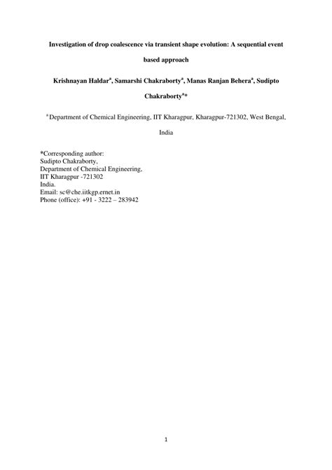 Pdf Investigation Of Drop Coalescence Via Transient Shape Evolution A Sequential Event