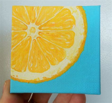 Lemon Slice Painting Slice Of Fruit Art Mini Painting Yellow And