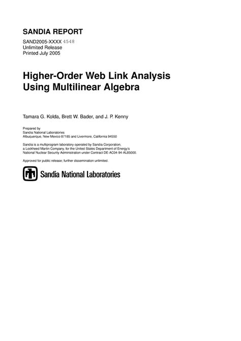 Higher Order Web Link Analysis Using Multilinear Algebra UNT Digital