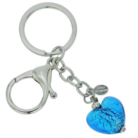 Murano Keychains Murano Heart Keychain Aqua Blue
