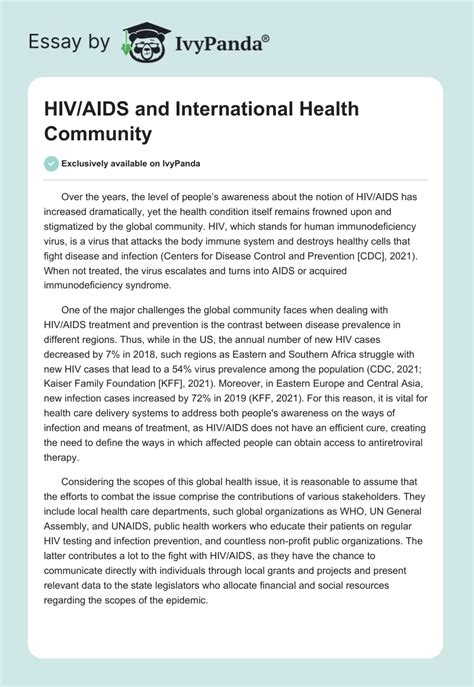 Hivaids And International Health Community 321 Words Essay Example