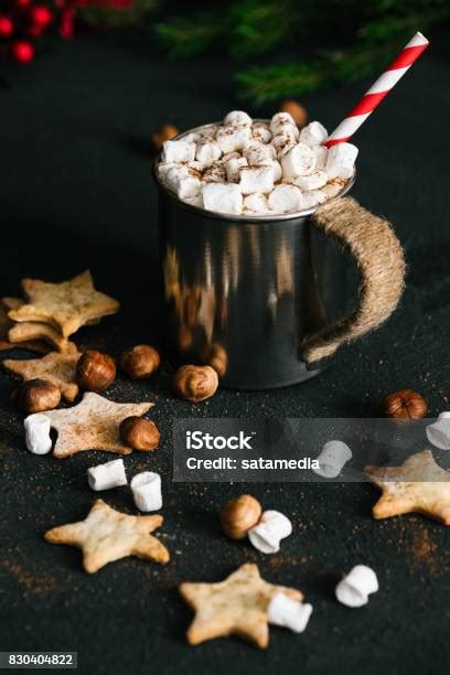 Kakao Panas Dengan Marshmallow Dalam Cangkir Logam Kue Berbentuk