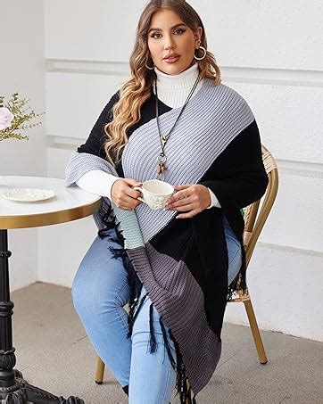 IN VOLAND Women S Plus Size Knitted Shawl Poncho With Fringed Capelet V