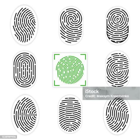 Set Of Vector Illustrations Of Security Fingerprint Authentication