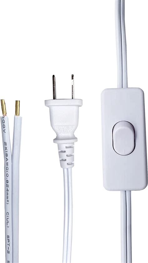 Trahoo Lamp Cord With Switch Plug 2 Prong Extension Cord 6 Feet White
