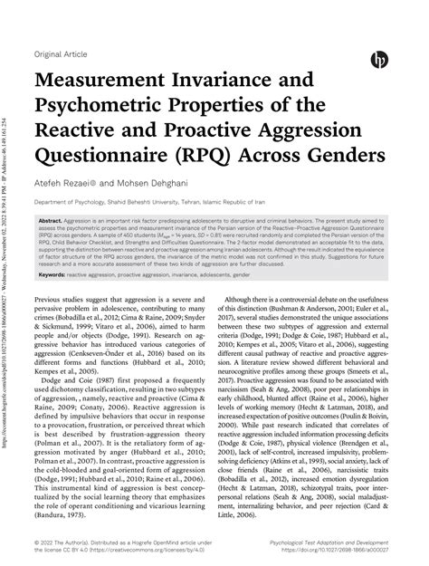 Pdf Measurement Invariance And Psychometric Properties Of The