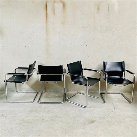 50 X Matteo Grassi Leather Cantilever Dining Chairs By Mart Stam Italy