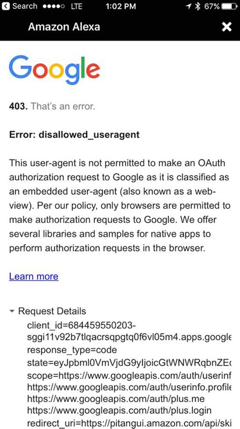 Alexa Account Linking Error With Google Oauth Stack Overflow