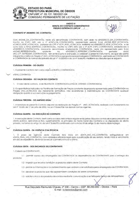 MINUTA DO CONTRATO Prefeitura Municipal de Óbidos Gestão 2021 2024