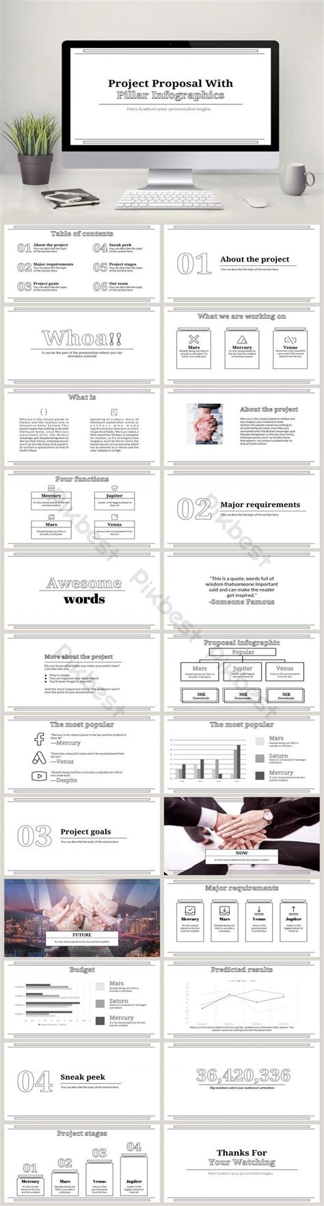 Project Proposal With Pillar Infographics White Powerpoint Pptx Template Free Download Pikbest