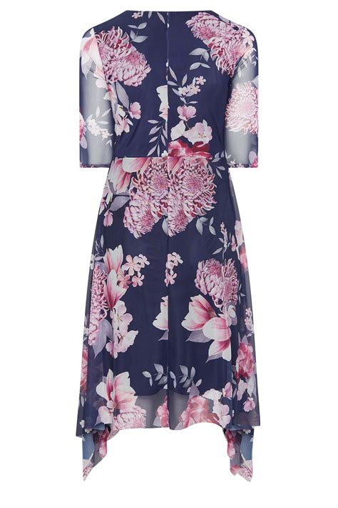 Yours London Plus Size Blue Floral Mesh Wrap Dress Yours Clothing