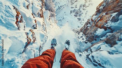 Heart Pounding Descent Pov Of Skier Falling Off Cliff With Frantic