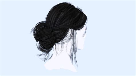 Female Messy Bun Hair Style 3d Model By Khaloui