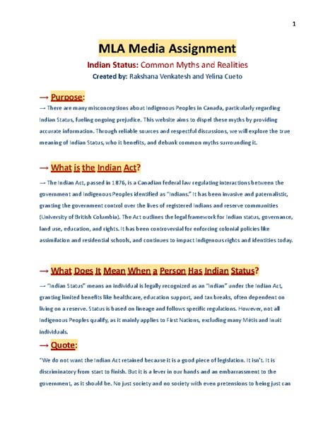 Mla Media Assignment Hope This Helps 1 Mla Media Assignment Indian Status Common Myths