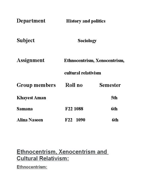 Ethnocentrism Xenocentrism And Cultural Relativism Pdf