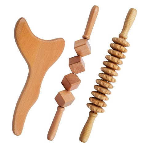 Wood Therapy Massage Tools 3 Piece Set For Lymphatic Drainage Maderotherapy Colombiana Kit For