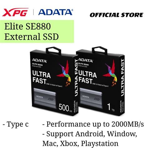 Adata Elite Se880 External Ssd Data Storage Type C Android Mac Win