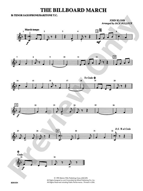 The Billboard March B Flat Tenor Saxophone B Flat Tenor Saxophone