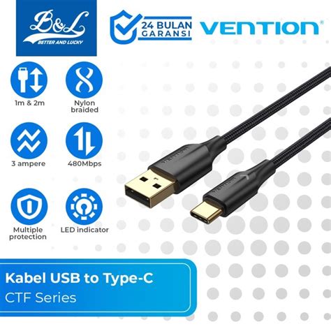 Jual Vention Ctf Kabel Data Usb Type C 3a Led Indicator Gold Plated
