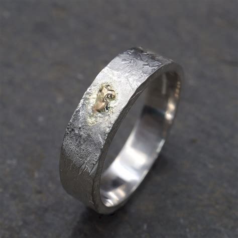 Silver And Gold Ring Hammered Textured Band Windermere Sunspot Des