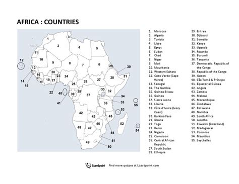 Africa Countries Numbered Labeledpdf Pdf