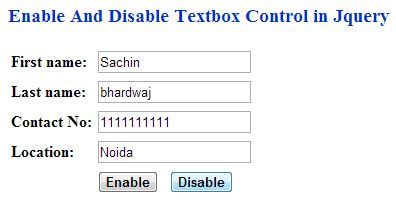 Enable Or Disable Control On Web Application Using JQuery