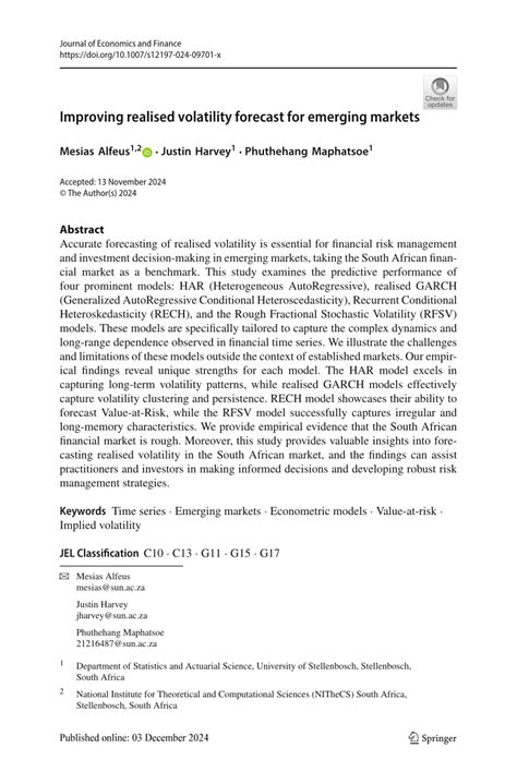 Pdf Improving Realised Volatility Forecast For Emerging Markets