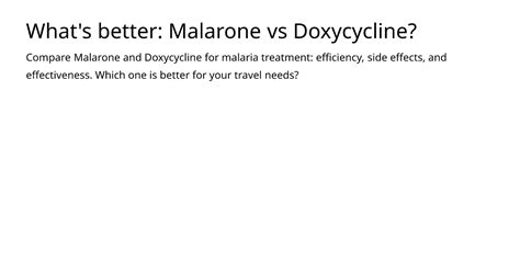 Whats Better Malarone Vs Doxycycline Meds Is