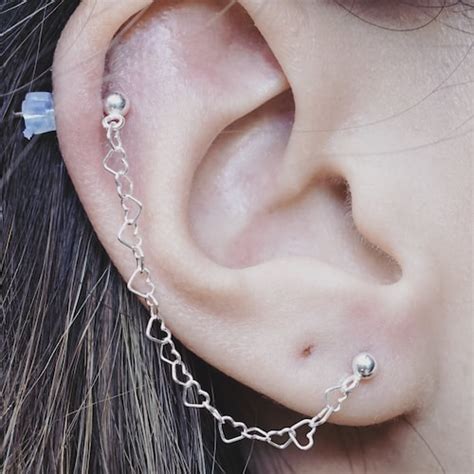 Sterling Silver Plain Heart Cartilage Double Piercing Earring Etsy