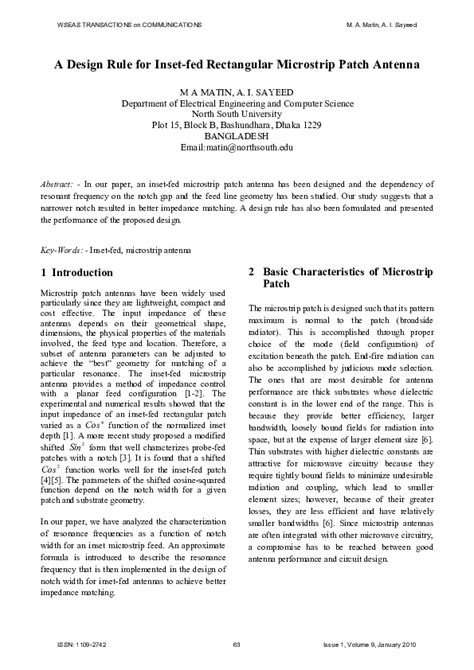 Pdf A Design Rule For Inset Fed Rectangular Microstrip Patch Antenna