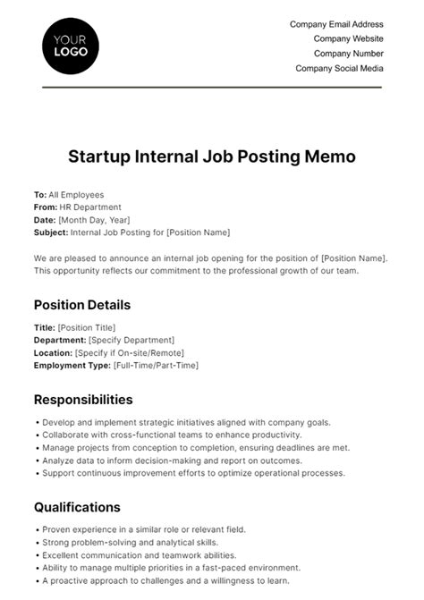 Free Startup Internal Job Posting Memo Template To Edit Online
