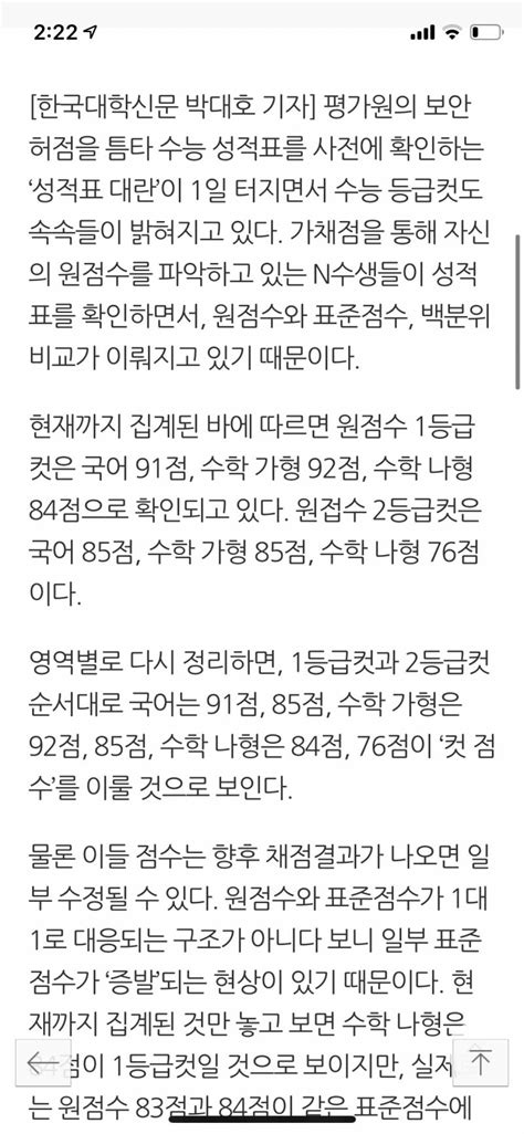 아예 수능 성적 정리한 기사도 나왔네 인스티즈instiz 일상 카테고리