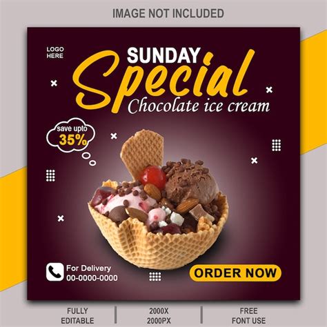 Modelos de psd de sorvete de chocolate instagram post mídia social e