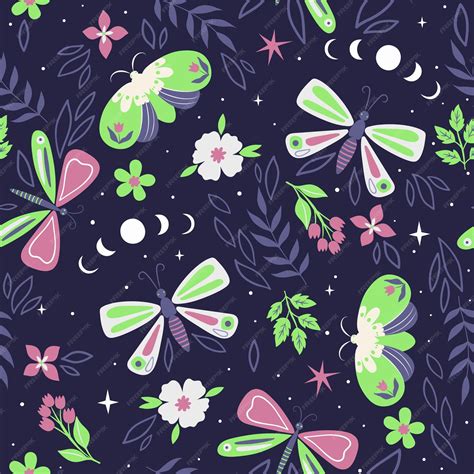 Premium Vector Seamless Pattern With Night Butterflies And