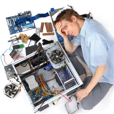 Frustration While Trying To Assemble Computer Hardware Stock Image
