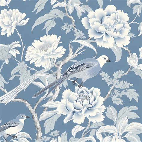Ballard Designs Blue White Chinoiserie Floral Fabric Pattern Stock