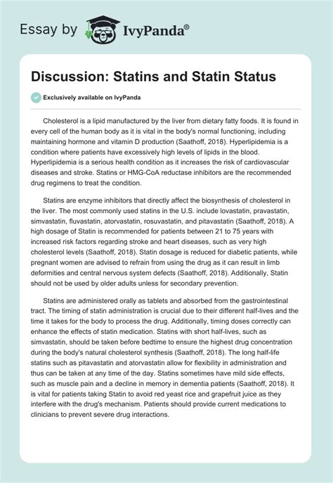 Discussion Statins And Statin Status 346 Words Essay Example
