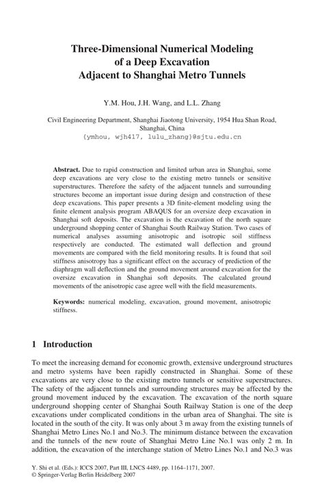 Pdf Three Dimensional Numerical Modeling Of A Deep Excavation